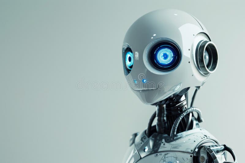 An Advanced Humanoid Robot with a Sleek, Metallic Design and Glowing ...