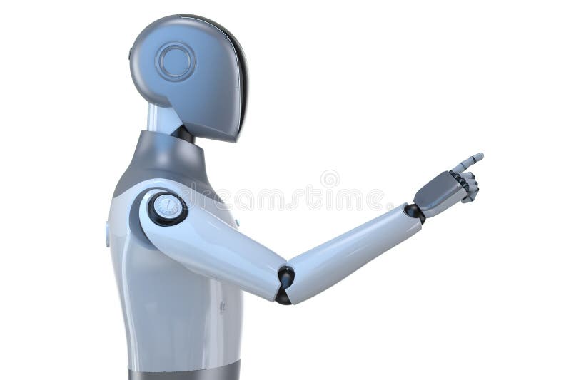 Humanoid Robot with Black Face Finger Point Isolated on White Stock ...