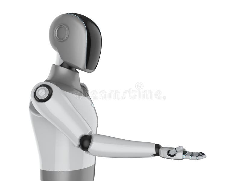 Humanoid Robot with Black Face Hand Extend Isolated on White Stock ...