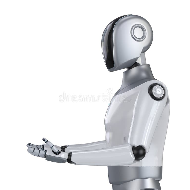 Humanoid Robot with Black Face Hand Extend Isolated on White Stock ...