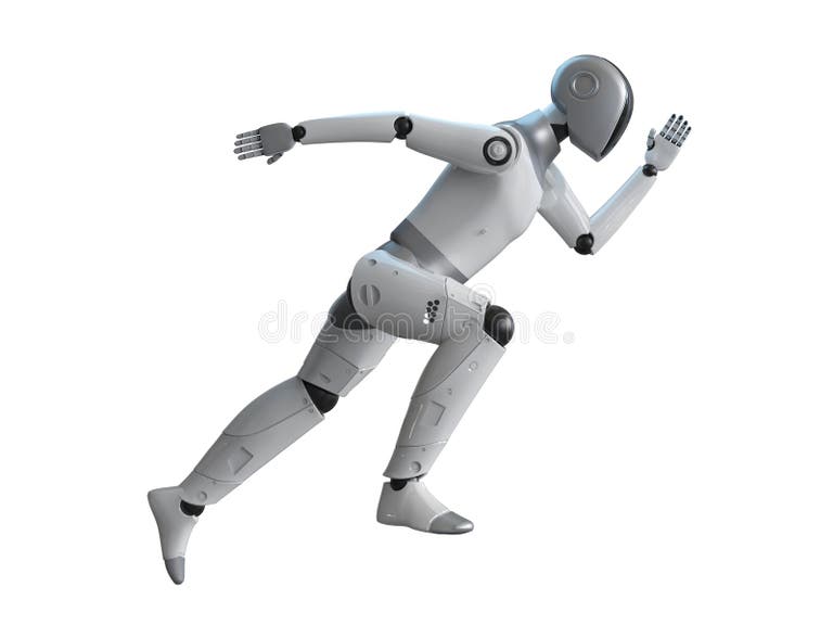 Humanoid Robot with Black Face Move Forward Isolated on White Stock ...