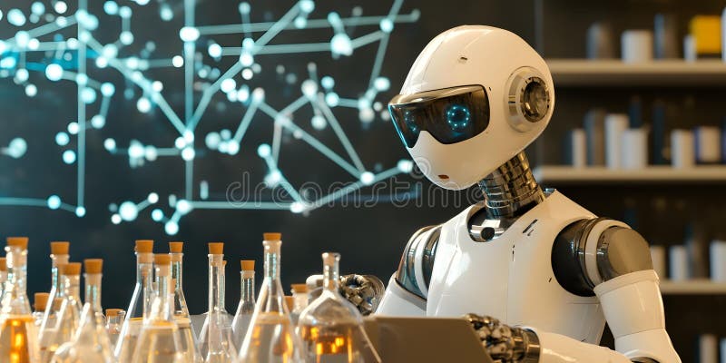Humanoid Robot with Black Goggles in Tech-inspired Setting Stock ...