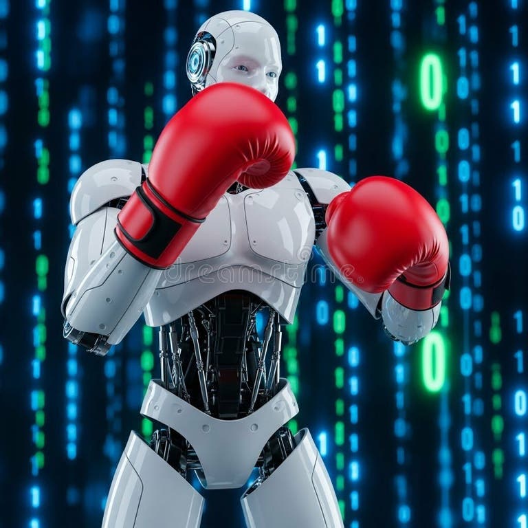 Humanoid Robot Boxer in Binary Code Environment. Stock Image - Image of ...
