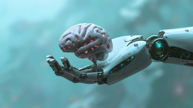 Humanoid Robot with Brain. 3D Illustration. 3D CG. High Resolution ...
