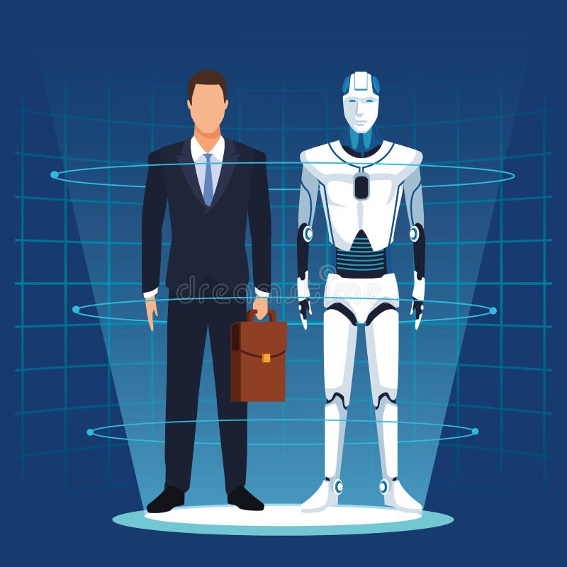 Humanoid Robot and Businessman Stock Vector - Illustration of analysis ... Humanoid Robot and Businessman Stock Vector - Illustration of analysis ...