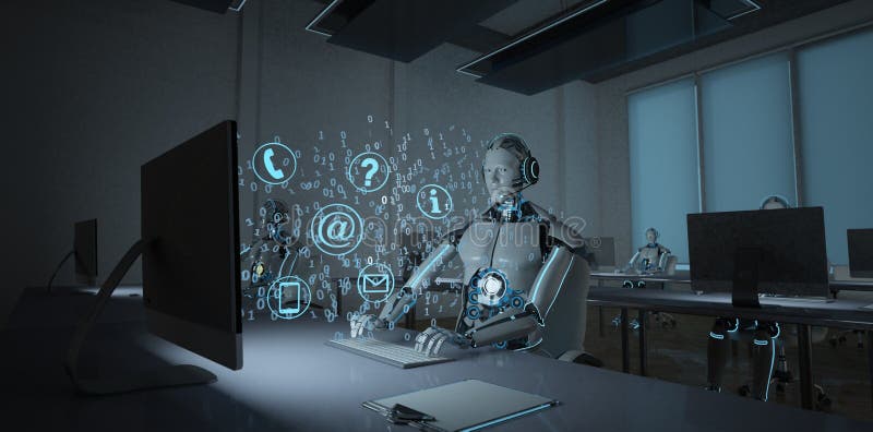 Humanoid Robot Call Center stock illustration. Illustration of callbot ...