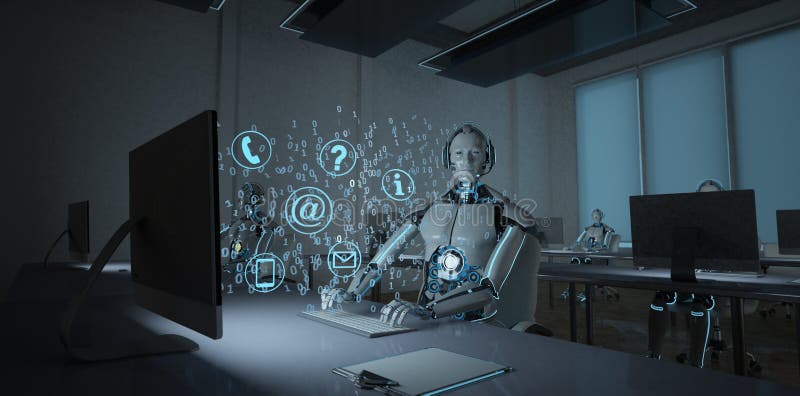 Humanoid Robot Call Center stock illustration. Illustration of ...