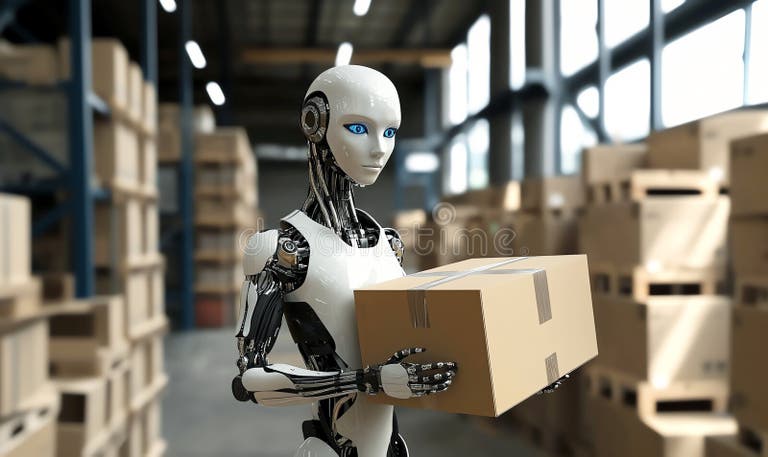 Humanoid Robot Carrying Boxes, AI Generated Stock Illustration ...