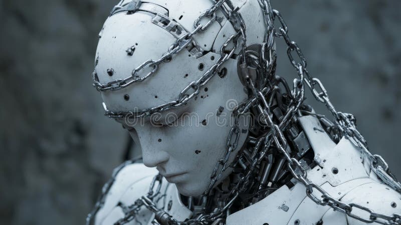 Humanoid Robot in Chains, Symbolizing AI Stock Photo - Image of robot ...
