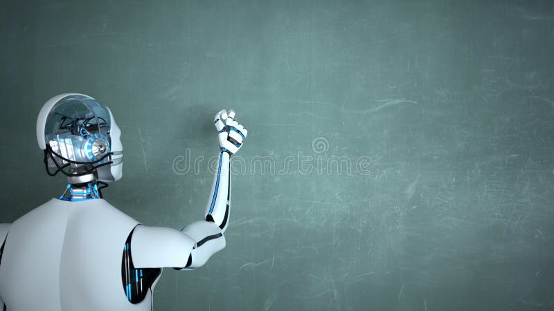 Humanoid Robot Chalk Board Writing Teacher Stock Illustration ...