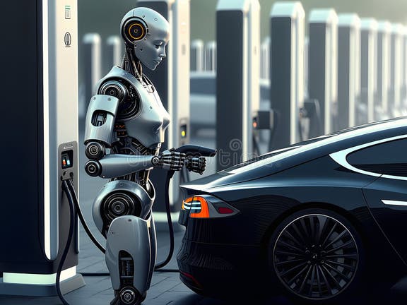 A Humanoid Robot is Charging an EV Stock Image - Image of hybrid ...