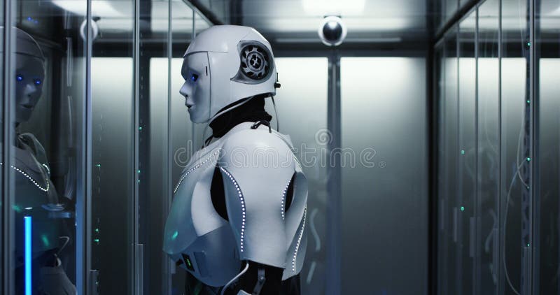 Humanoid Robot Checking Servers in a Data Center Stock Photo - Image of ...
