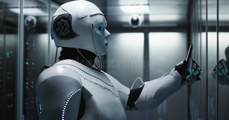Humanoid Robot Checking Servers in a Data Center Stock Photo - Image of ...