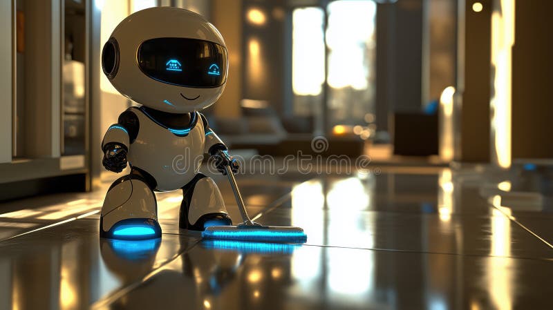 Humanoid Robot Cleaning Floor with Mop, Showcasing Advanced Technology ...