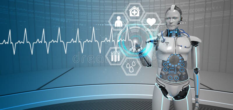 Humanoid Robot Medical Assistant Click ECG Stock Illustration ...