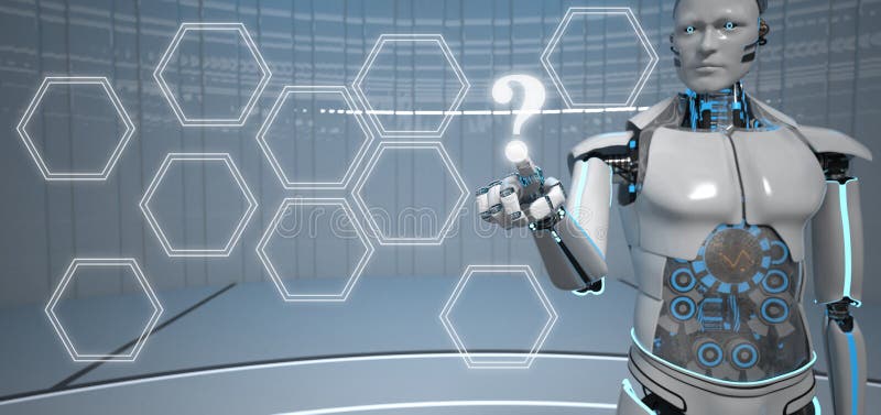 Humanoid Robot Clicks Display Question Mark Stock Illustrations – 1 ...