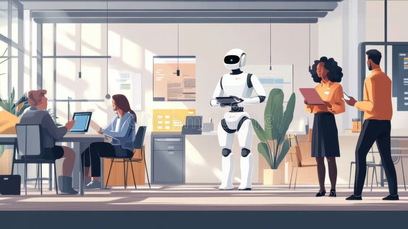 Humanoid Robot Collaborating with Office Coworkers Seamlessly Stock ...