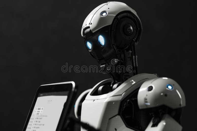 Humanoid Robot with Computer Screen Torso Stock Illustration ...