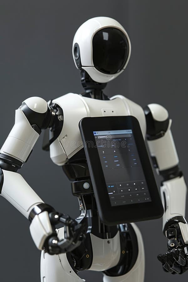 Humanoid Robot with Computer Screen Torso Stock Illustration ...