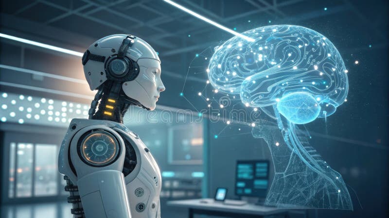 Humanoid Robot Connecting To a Brain Computer Interface in Futuristic ...