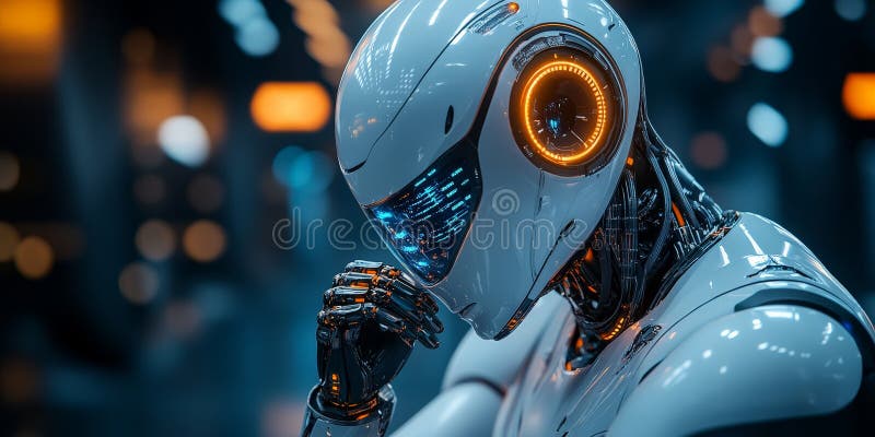 Humanoid Robot Contemplating with Futuristic Design, Representing AI ...