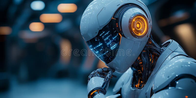 Humanoid Robot Contemplating with Futuristic Design, Representing AI ...
