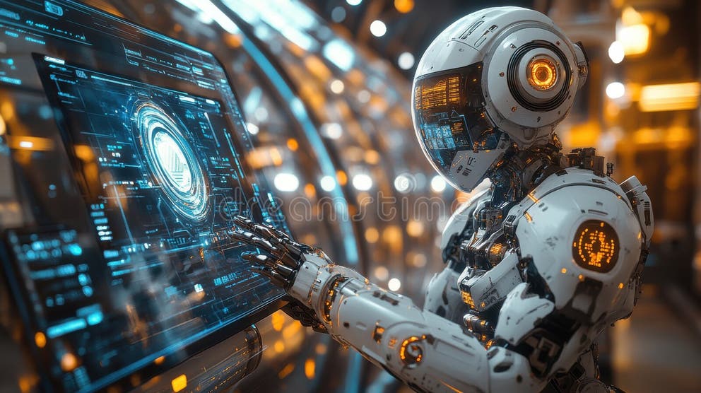 Humanoid Robot Controlling Futuristic Technology with Touch Screen ...