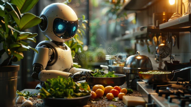 Humanoid Robot Cooking AI Generated Stock Illustration - Illustration ...
