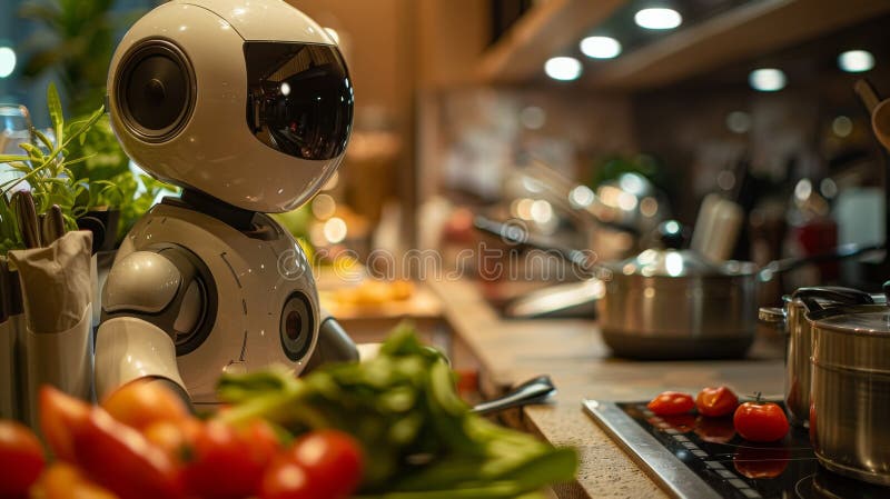 Humanoid Robot Cooking AI Generated Stock Illustration - Illustration ...