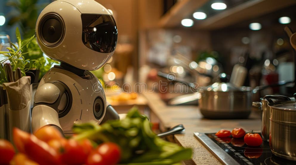 Humanoid Robot Cooking AI Generated Stock Illustration - Illustration ...