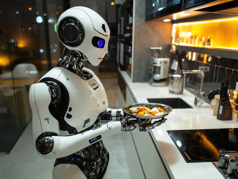 Humanoid Robot Cooking in a High-Tech Kitchen, AI Generated Stock ...