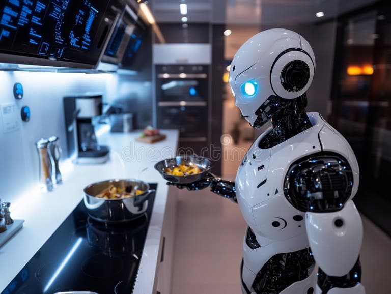 Humanoid Robot Cooking in a High-Tech Kitchen, AI Generated Stock ...