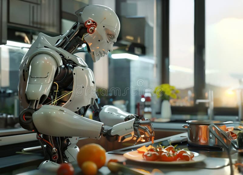 A Humanoid Robot is Cooking in the Kitchen. Smart Home Technology ...