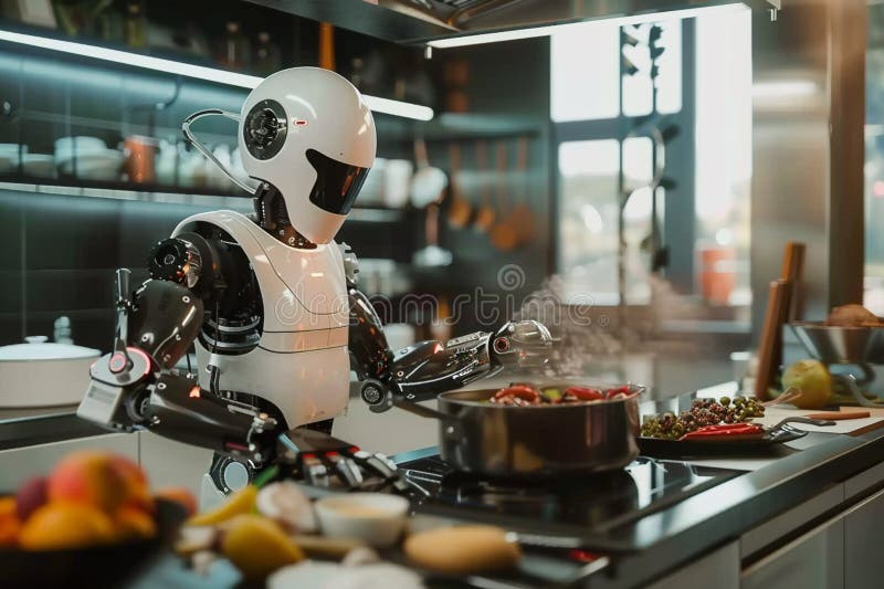 A Humanoid Robot is Cooking in the Kitchen. Smart Home Technology ...