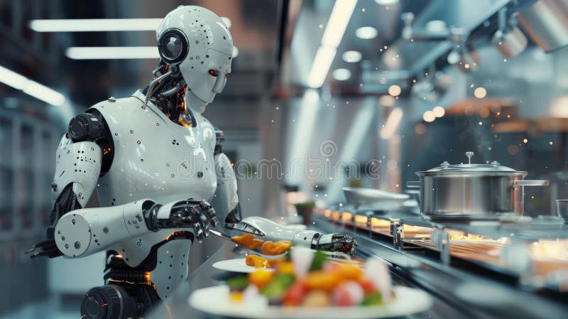 Humanoid Robot Cooking in a Professional Kitchen. Advanced Culinary ...