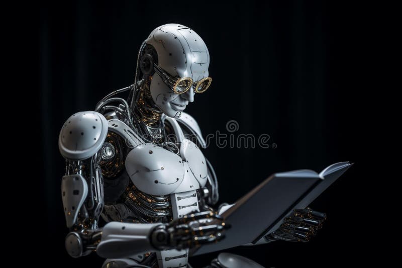 Humanoid Robot Cyborg Reading a Book and Acquiring New Data ...