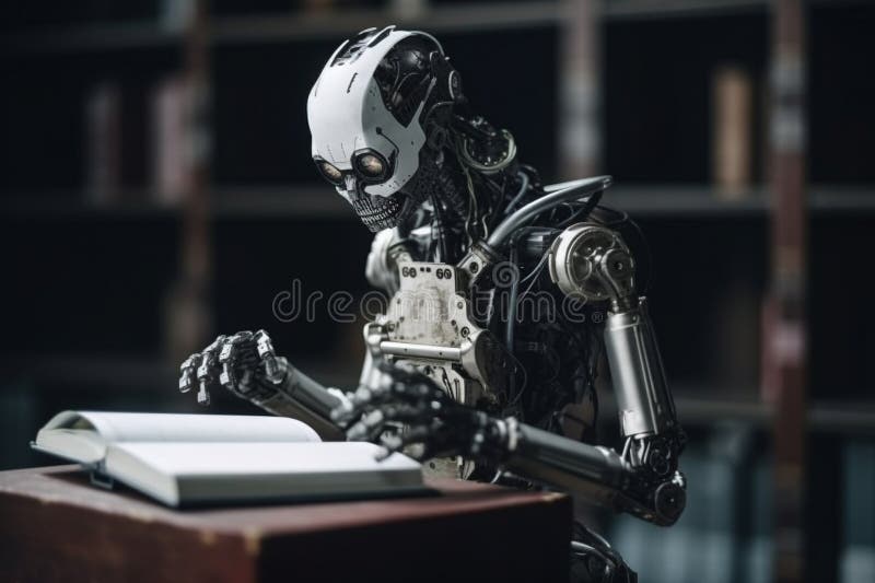 Humanoid Robot Cyborg Reading a Book and Acquiring New Data ...