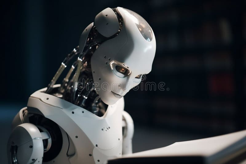 Humanoid Robot Cyborg Reading a Book and Acquiring New Data ...