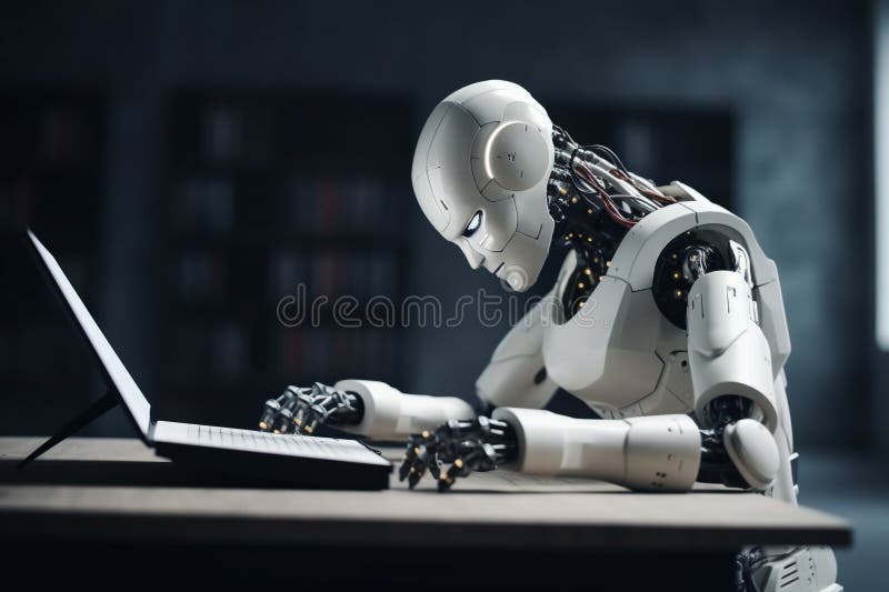 Humanoid Robot Cyborg Reading a Book and Acquiring New Data ...