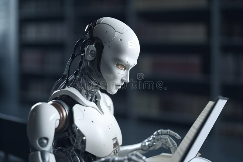 Humanoid Robot Cyborg Reading a Book and Acquiring New Data ...