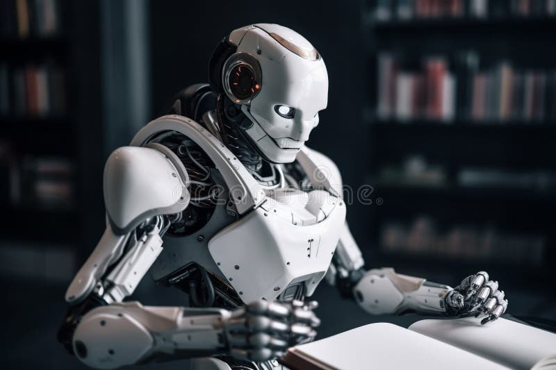 Humanoid Robot Cyborg Reading a Book and Acquiring New Data ...