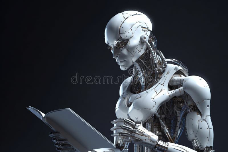 Humanoid Robot Cyborg Reading a Book and Acquiring New Data ...