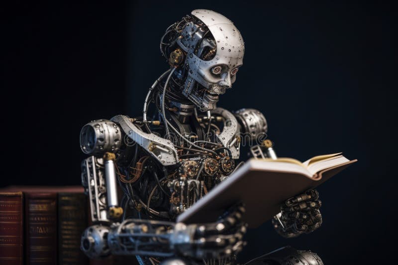 Humanoid Robot Cyborg Reading a Book and Acquiring New Data ...