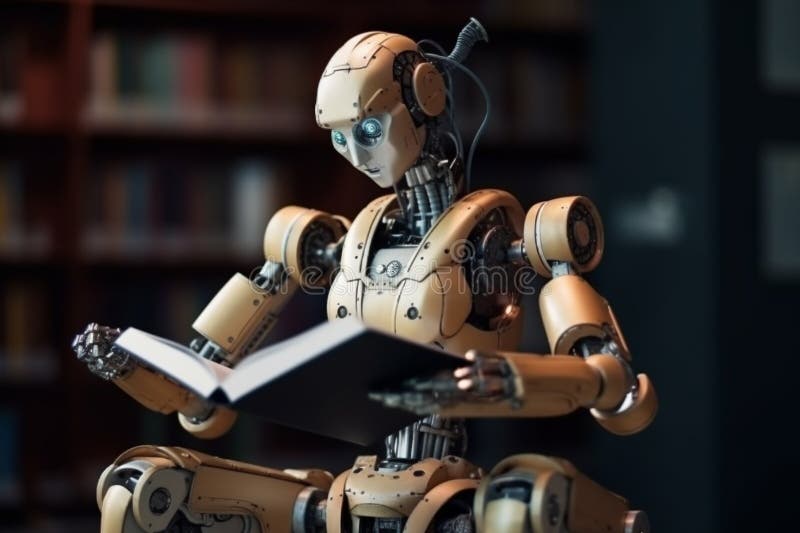 Humanoid Robot Cyborg Reading a Book and Acquiring New Data ...