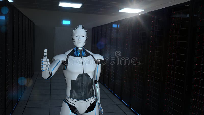 Humanoid Robot Data Center Okay Stock Illustration - Illustration of ...