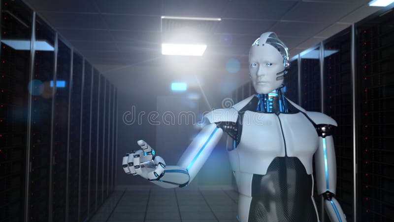 Humanoid Robot Server Room Maintenance Stock Illustration ...