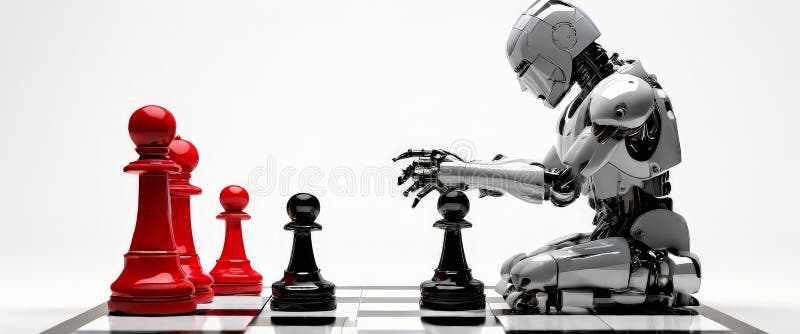 Robot Playing Chess Against Itself on a Minimalist Board Stock Photo ...