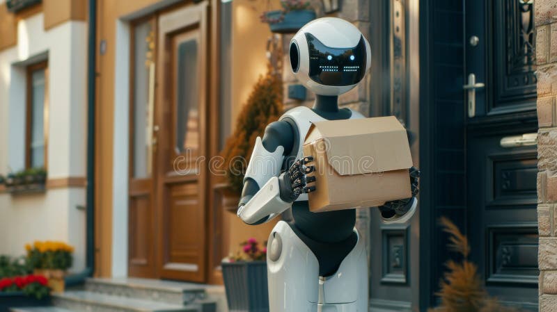 Humanoid Robot Delivering Package Directly To Customer S Front Door ...