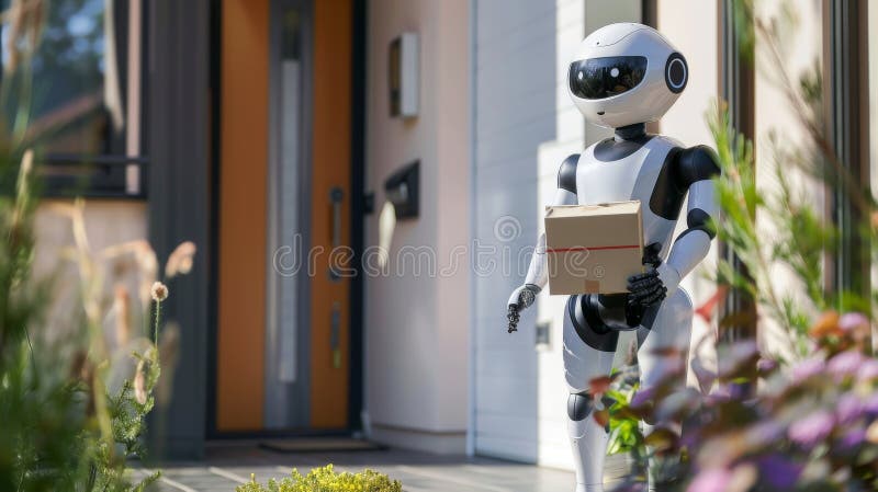 Humanoid Robot Delivering Package Directly To Customer S Front Door ...