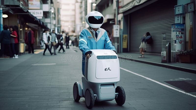 Humanoid Robot Delivery Service, City Background. AI Generated Stock ...